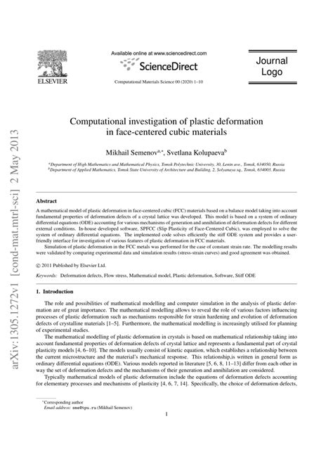 Pdf Computational Investigation Of Plastic Deformation In Face