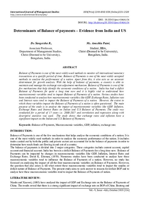 Pdf Determinants Of Balance Of Payments Evidence From India And Us