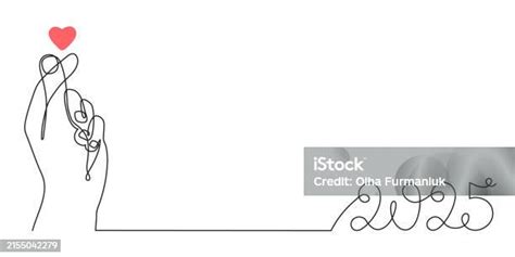 손은 2025 하나의 라인 아트 손으로 그린 연속 윤곽을 잡습니다 휴일 개념 축제 새해 손글씨 텍스트 미니멀리스트 디자인 편집