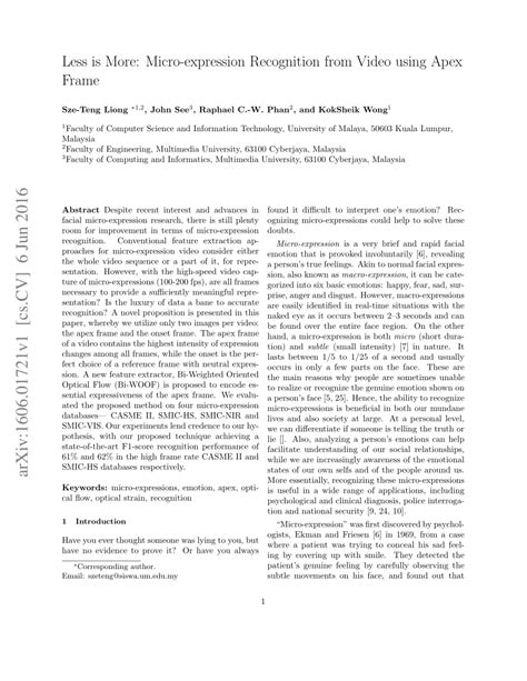 Pdf Less Is More Micro Expression Recognition From Video Using Apex Frame