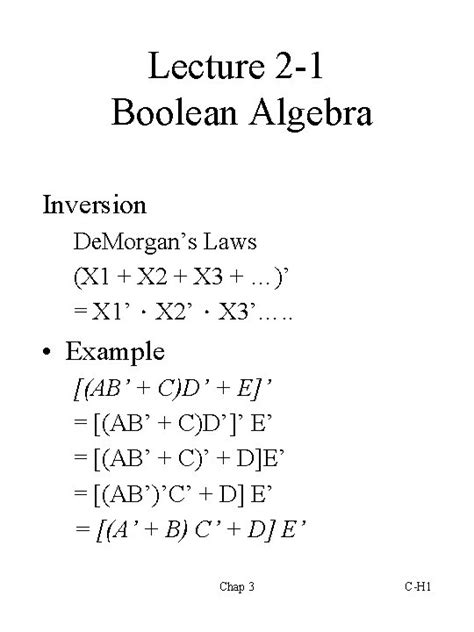 Lecture 2 1 Boolean Algebra Inversion De Morgans
