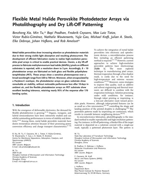 Pdf Flexible Metal Halide Perovskite Photodetector Arrays Via Photolithography And Dry Lift