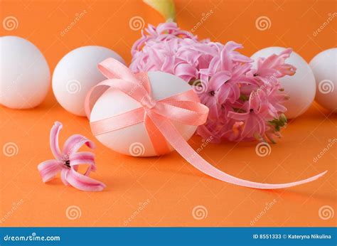 Easter Eggs On An Orange Background Stock Image Image Of Celebration