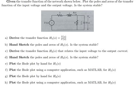 solved given the transfer function of the network shown below plot