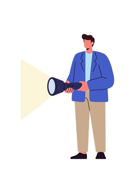 Man Holding Flashlight With Light Beam Shining Forward In Simple Vector