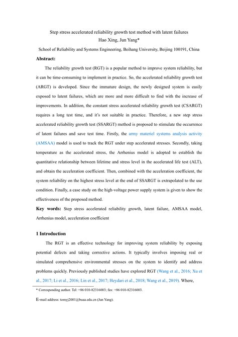 pdf step stress accelerated reliability growth test method with