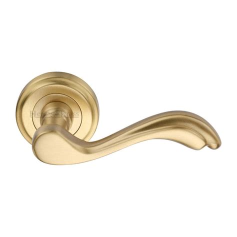 Heritage Brass Door Handle Lever Latch On Round Rose Lisboa Design
