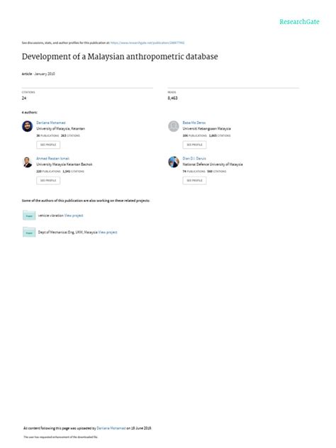 111080125 Development Of A Malaysian Anthropometric Database 2010 Mohamad 3 Pdf