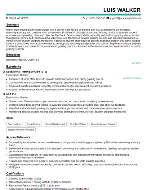 Examination Grader Resume Template Resumegemini Online Resume Builder