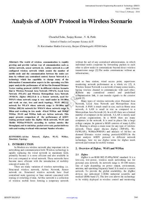 Pdf Analysis Of Aodv Protocol In Wireless Scenario