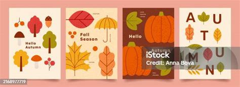 가을 미니멀리스트 포스터 패턴 다채로운 기하학적 가을 아이콘 단풍 호박 딸기 버섯 우산 나무 카드 배너 표지 광고 브랜딩을 위한 벡터 템플릿 11월에 대한 스톡 벡터 아트