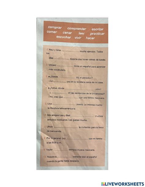 Verbos Free Interactive Worksheets 2259094