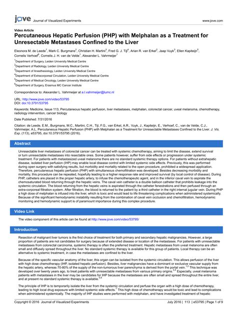 Pdf Percutaneous Hepatic Perfusion Php With Melphalan As A Treatment For Unresectable