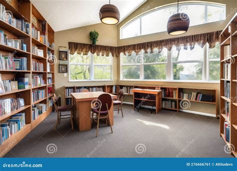 Library Setting With Bookshelves Reading Nooks And Natural Light Stock Image Image Of