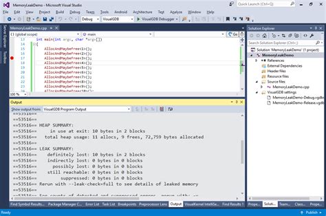 Finding Memory Leaks In Linux Programs With Visualgdb Visualgdb Tutorials