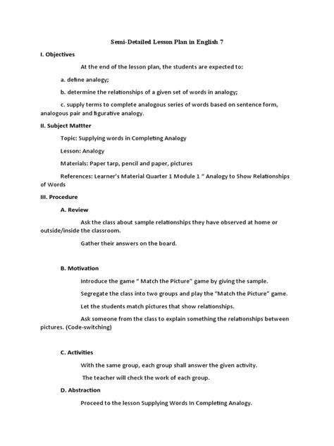 English Lesson On Analogy Relationships Pdf Analogy Lesson Plan