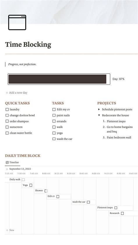 daily time blocking notion template aesthetic notion timetable template