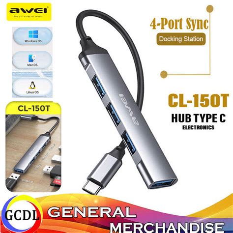 Awei Cl T Type C Adapter Usb C Hub Ports Hub Multi Splitter Adapter Portable Laptop