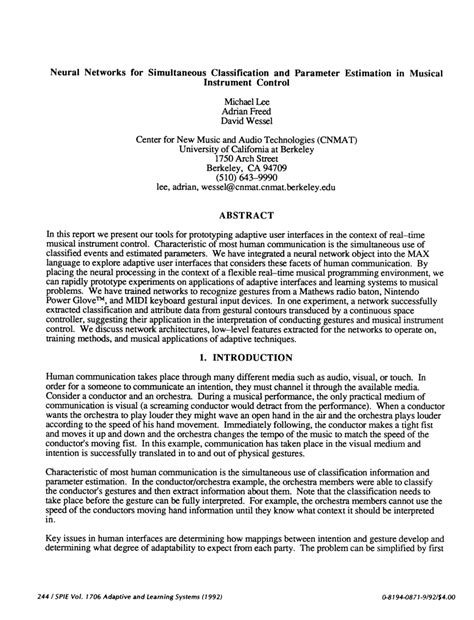 Pdf Neural Networks For Simultaneous Classification And Parameter Estimation In Musical