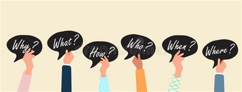 People S Hands Holding Speech Bubble With Question Who What Where When