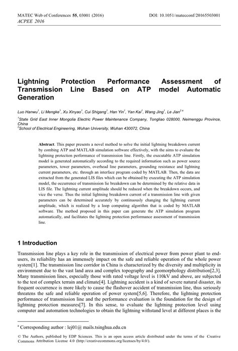 Pdf Lightning Protection Performance Assessment Of Transmission Line
