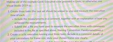 solved making use of the example cyclic executive code