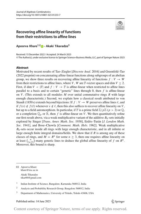 Recovering Affine Linearity Of Functions From Their Restrictions To Affine Lines