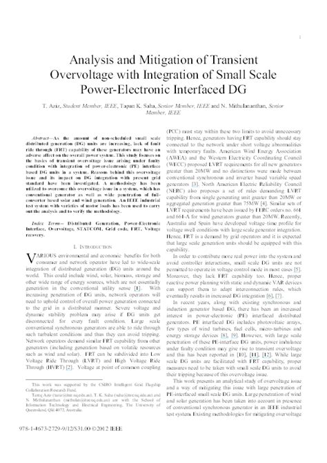 Pdf Analysis And Mitigation Of Transient Overvoltage With Integration Of Small Scale Power
