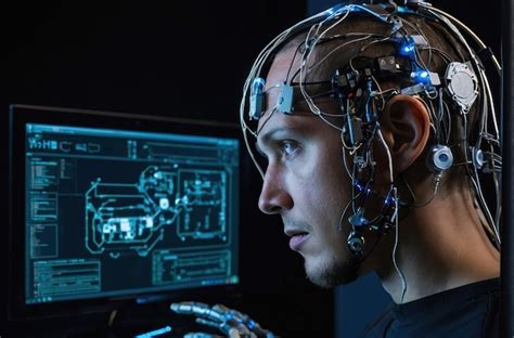 Premium Photo Man With Braincomputer Interface Conducting Research