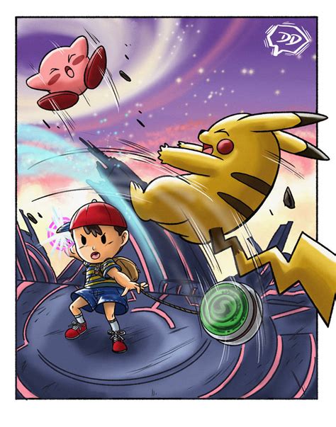Ness Vs Kirby And Pikachu By Devondorseyart On Deviantart