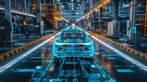 futuristic car design in a hightech factory showcasing innovative