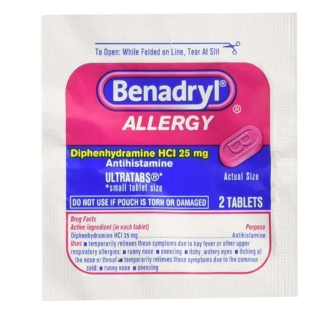 Benadryl Allergy Med Pack Diphenhydramine Single Dose 10 Pack