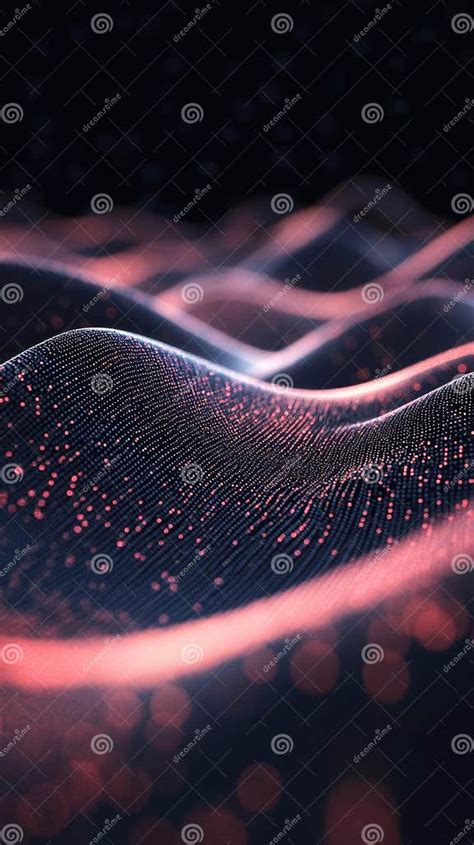 Abstract Data Waves Flowing Dynamic Digital Landscape With Red Glowing Particles Futuristic