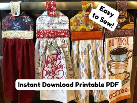 Hanging Kitchen Towel Sewing Pattern Pdf Tutorial With Video Digital