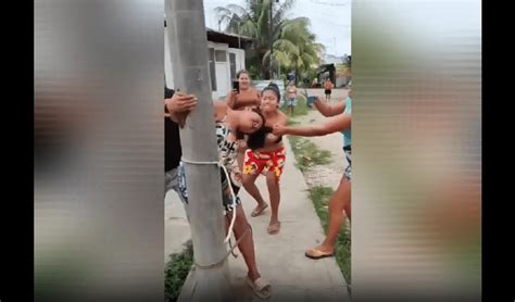 Girl Gets Tied To Pole And Violated By The Whole Hood For Breaking Into