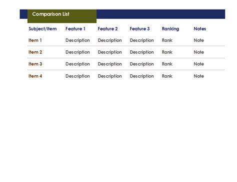 Comparison Matrix Template