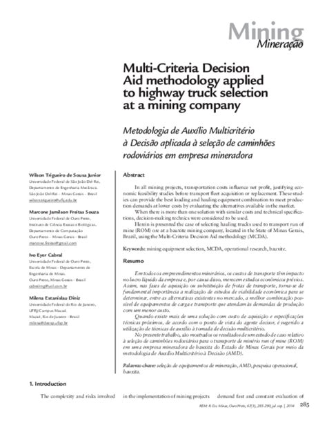 Pdf Multi Criteria Decision Aid Methodology Applied To Highway Truck Selection At A Mining Company