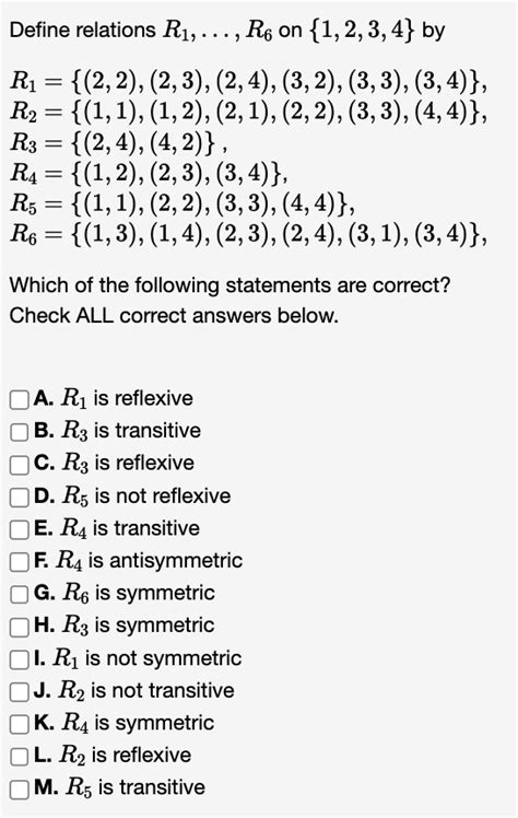 Solved Define Relations R1r6 On 1234 By