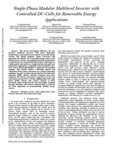 Single Phase Modular Multilevel Inverter With Controlled Dc Cells For