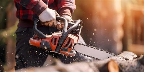 Man Operating Chainsaw To Harvest Timber For The Lumber Industry Concept Lumber Industry Timber