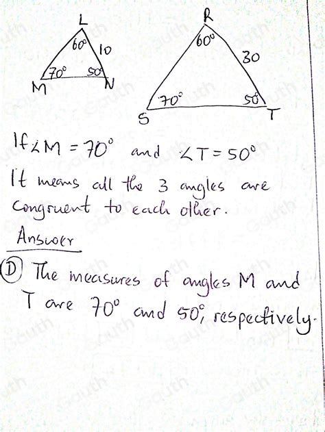 Solved In Triangles Lmn And Rst Angles L And Reach Have Measure 60° Ln 10 And Rt 30 Which