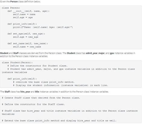 solved given the person class definition below class