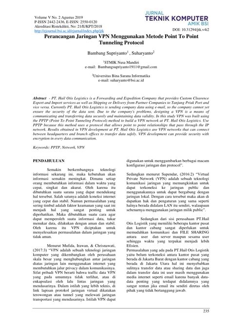 Pdf Perancangan Jaringan Vpn Menggunakan Metode Point To Point Tunneling Protocol