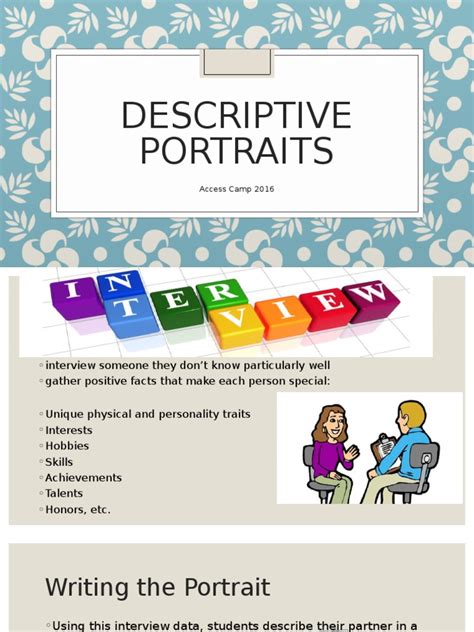 Descriptive Portraits Lesson Pdf Smile