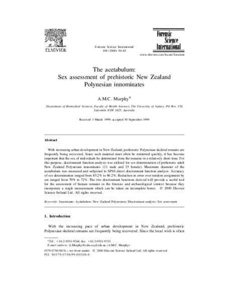 Pdf The Acetabulum Sex Assessment Of Prehistoric New Zealand Polynesian Innominates Ann