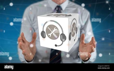 Technical Support Concept Between Hands Of A Man In Background Stock Photo Alamy