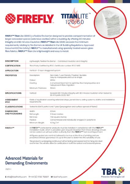 FIREFLY Apollo Lite Fire Barrier Data Sheet FIREFLY TBA NBS Source