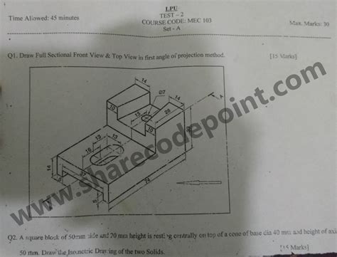 Mec103 Engineering Graphics Class Test Mec 103