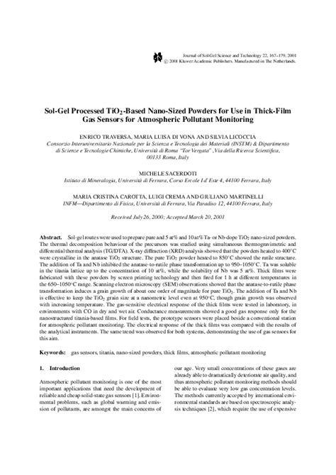 Pdf Sol Gel Processed Tio2based Nano Sized Powders For Use In Thick