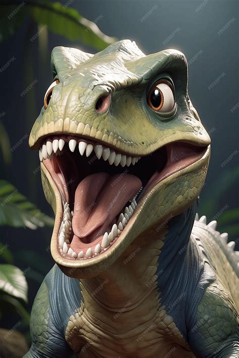 Cartoon Dinosaur With Open Mouth And Wide Teeth Ai Generated Premium